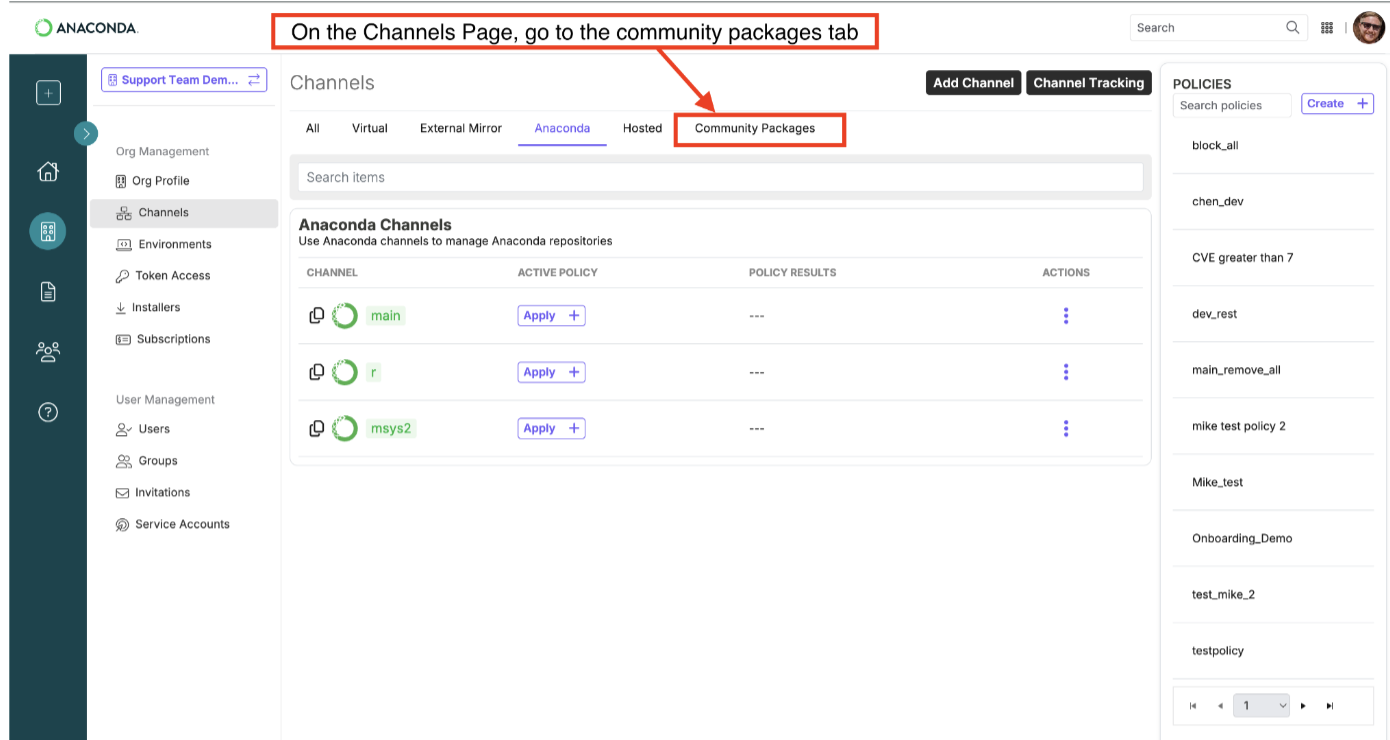 How to Enable the Community Channel for Package Security Manager On-Prem – See https://anaconda ...